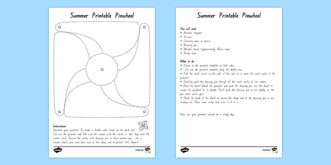 Summer Printable Pinwheel Template