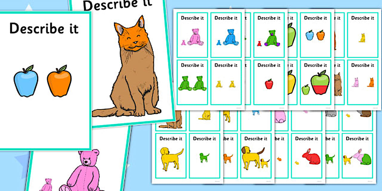 Editable Describe It Colour and Size Picture Cards - Twinkl