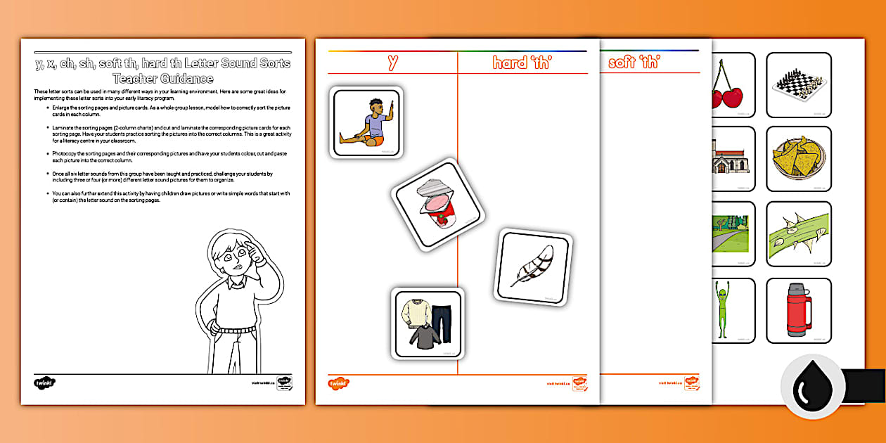 Phonics Canada Group 6 (y,x,ch,sh,soft/hard th) Sound Sorts