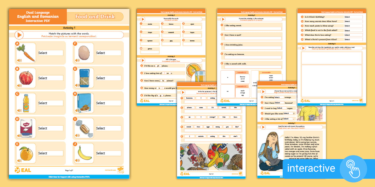 Interactive PDF Activities for Learners of EAL - Dual Language English and