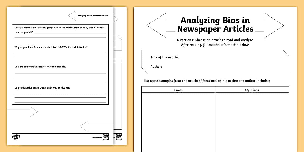 Analyzing Bias in Newspaper Articles Worksheet for 6th-8th Gr