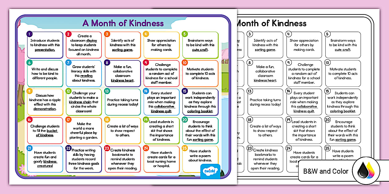 A Month of Kindness Activity Calendar for K-2nd Grade