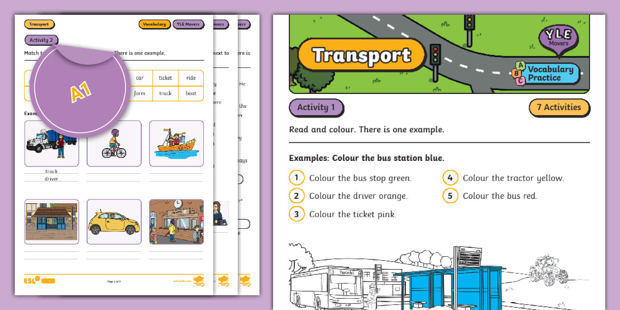 A1 Movers Transport Vocabulary Activity Sheet (teacher made)