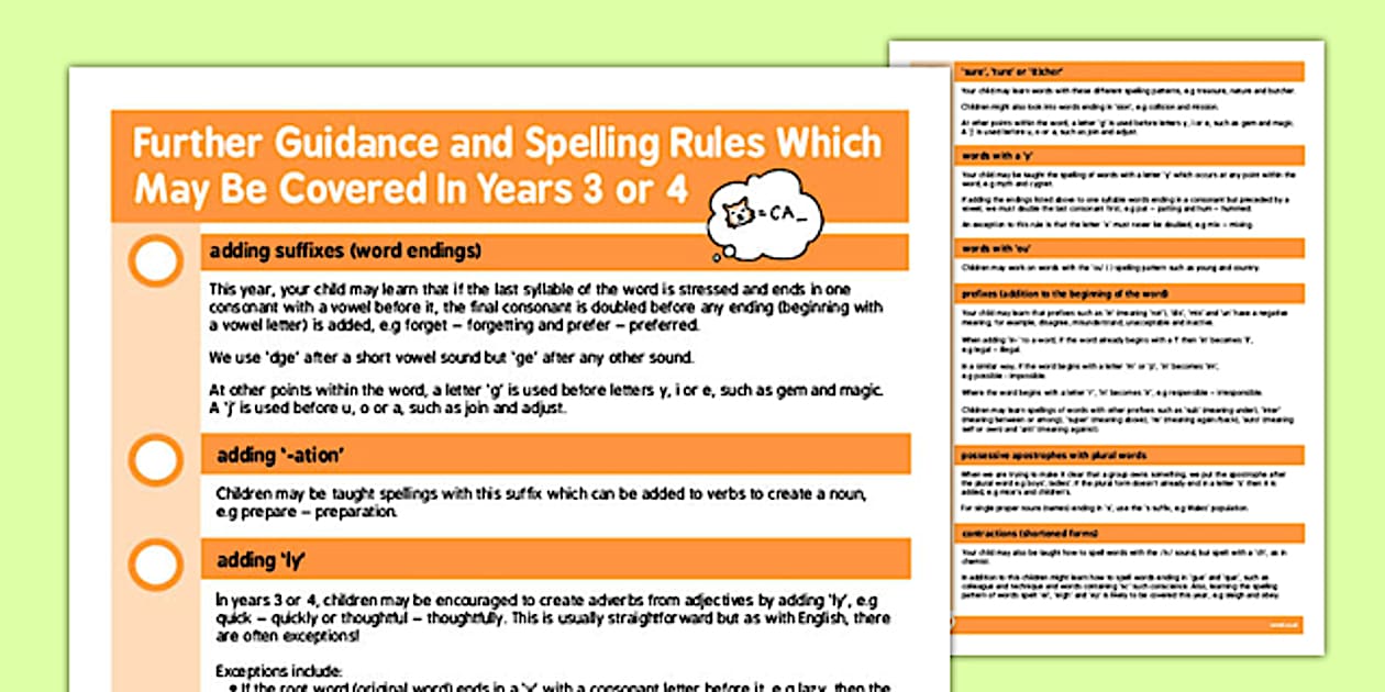 Parent Guidance for Spelling in Year 3-4 (teacher made)