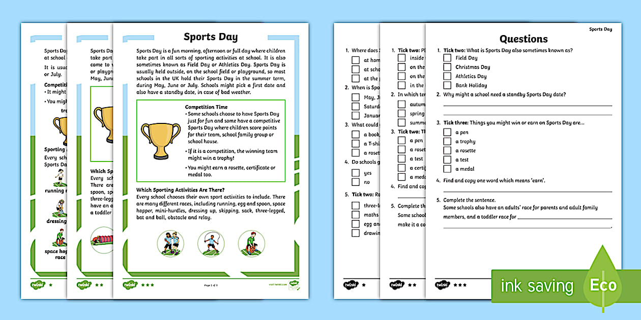 KS1 Sports Day Differentiated Reading Comprehension Activity