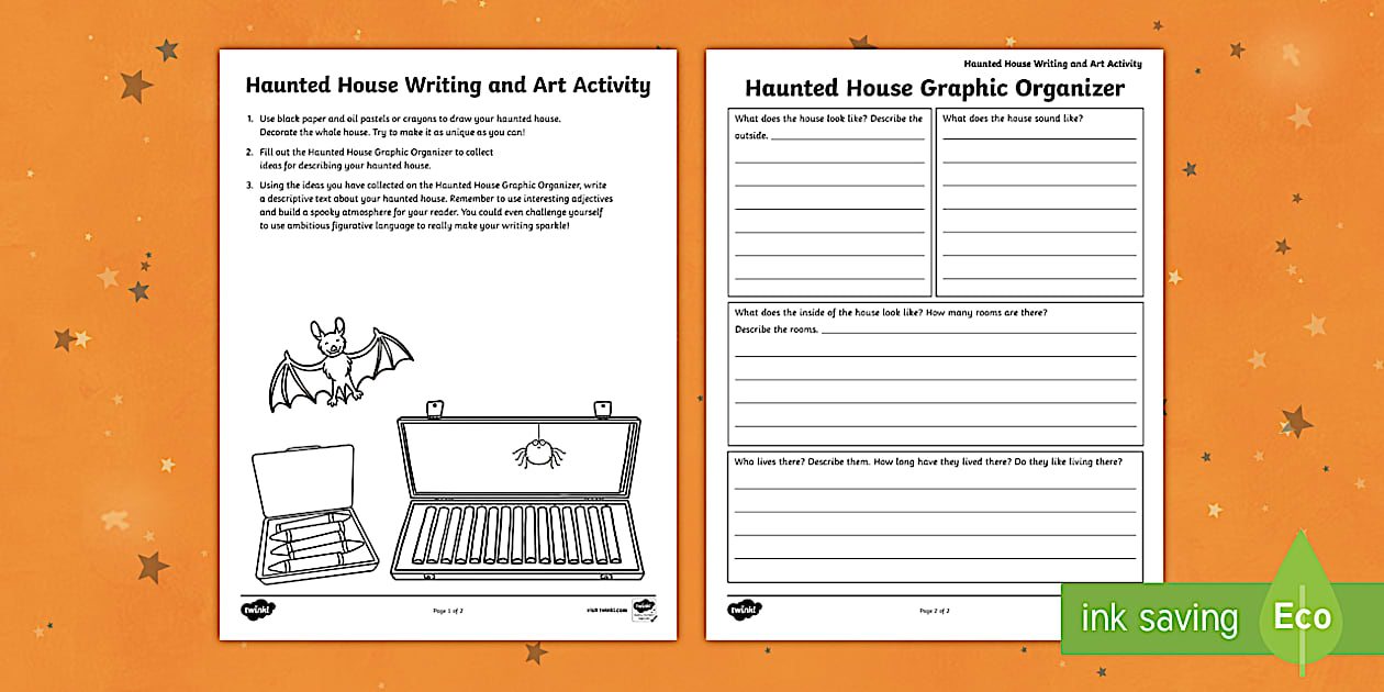 Haunted House Writing and Art Worksheet for 3rd-5th Grade