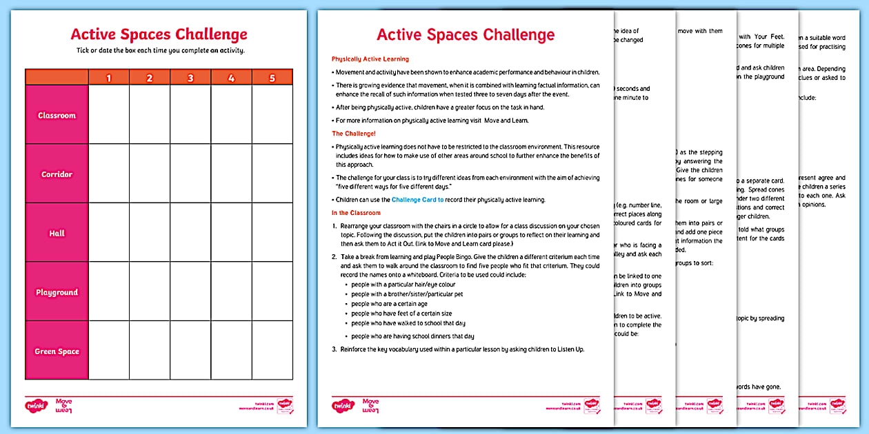 FREE! - Move and Learn: Physically Active Spaces Challenge Lesson Ideas