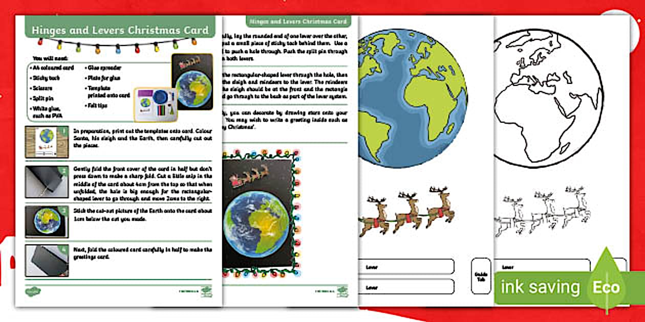 Hinge and Lever Moving Christmas Card Craft Instructions and Template