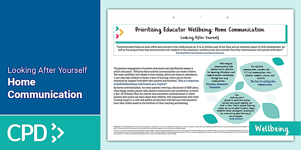 Prioritising Educator Wellbeing: Home Communication - Twinkl