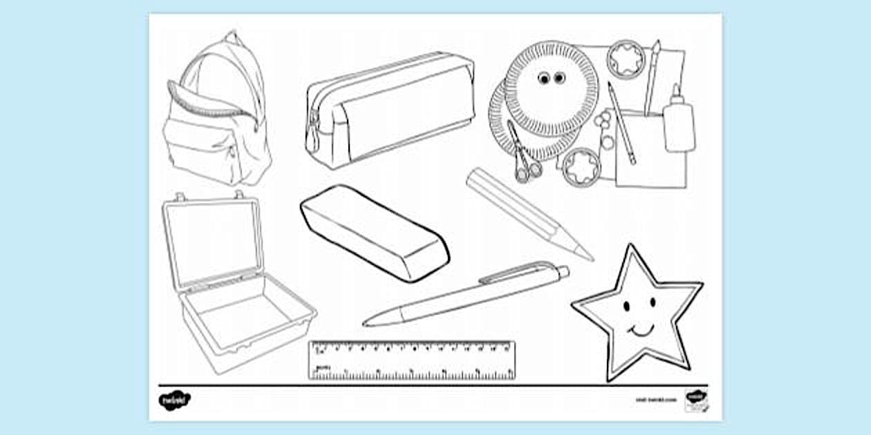 School Supplies Colouring Page - Printable | Twinkl - Twinkl