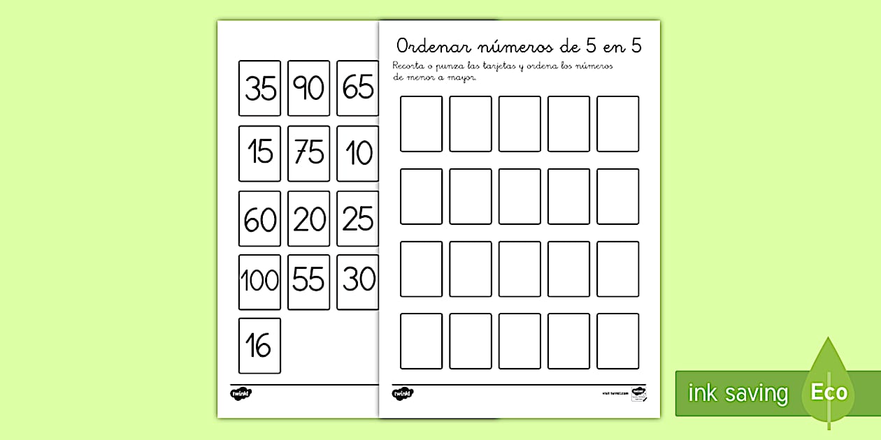 Ficha de actividad: Ordenar números - 5 en 5