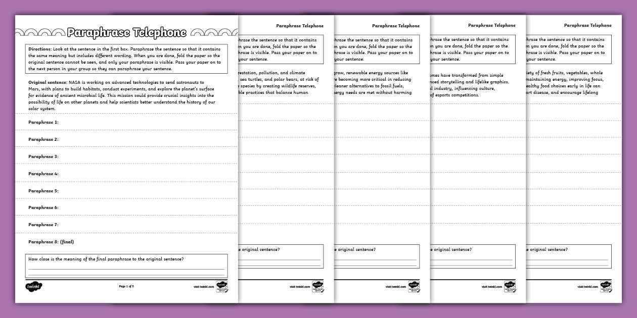 Paraphrasing Activity for 6th-8th Grade - Twinkl