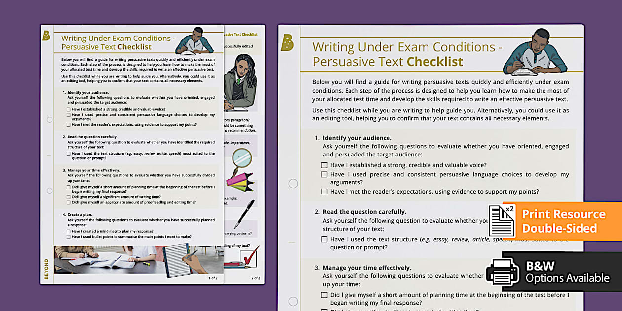 Writing Under Exam Conditions - Persuasive Text Checklist