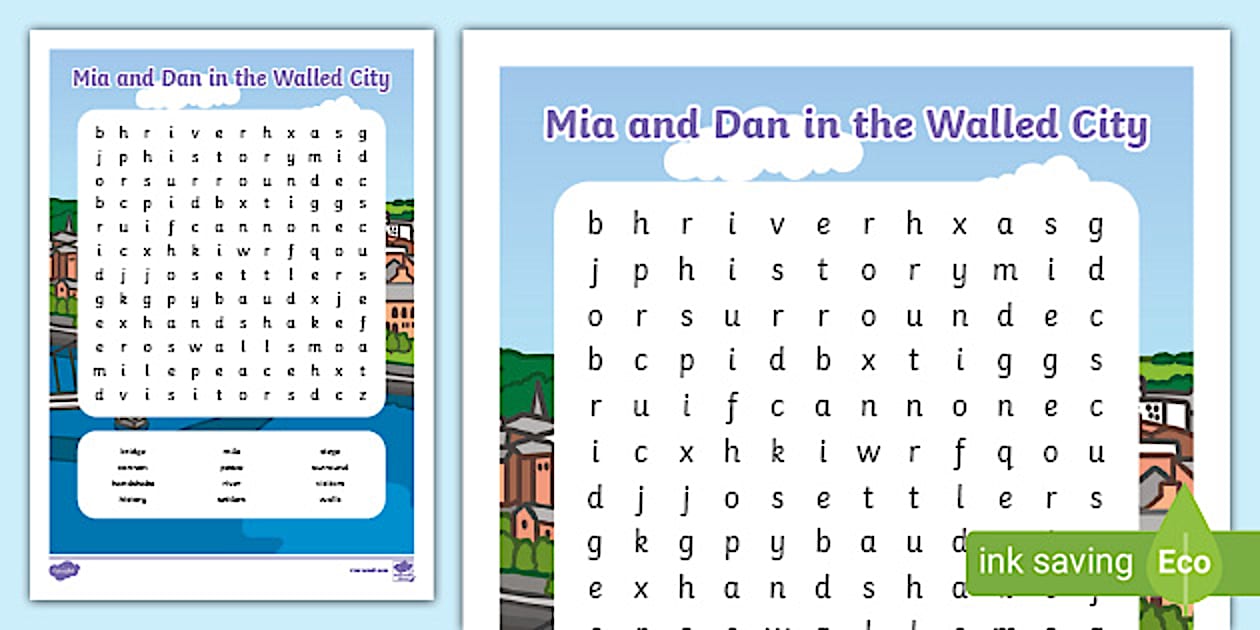 Walled City Word Search Mia and Dan - Twinkl