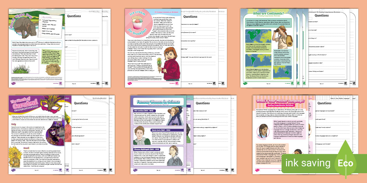 ESL February Reading Comprehension Pack for Kids - Twinkl