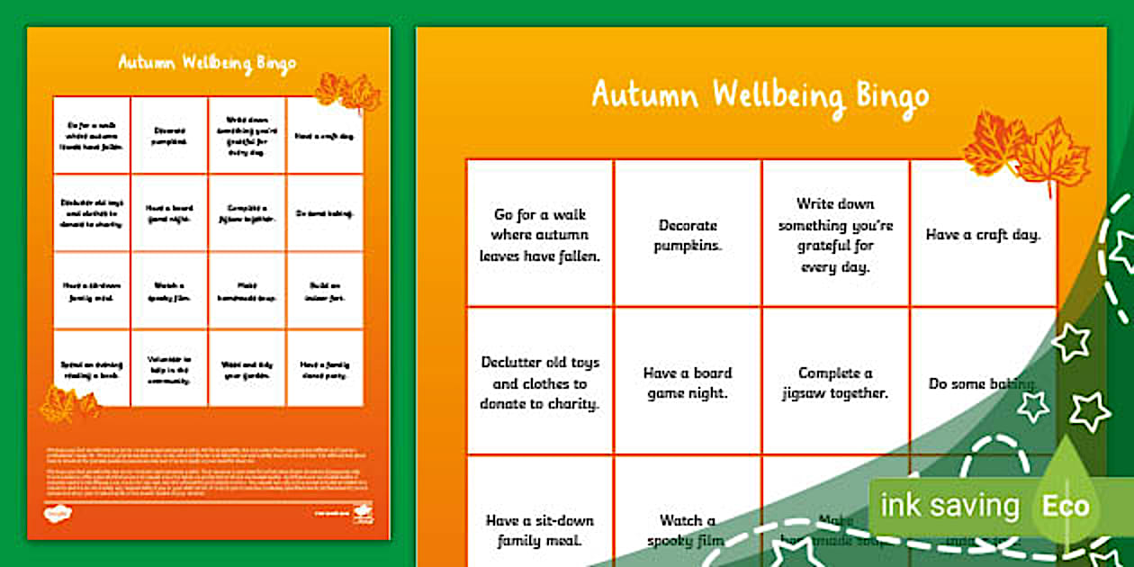 Autumn Wellbeing Bingo (teacher made) - Twinkl