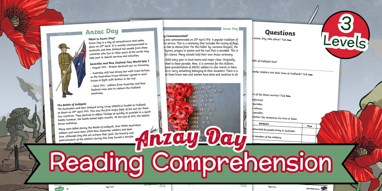 Anzac Day Differentiated Reading Comprehension Activity