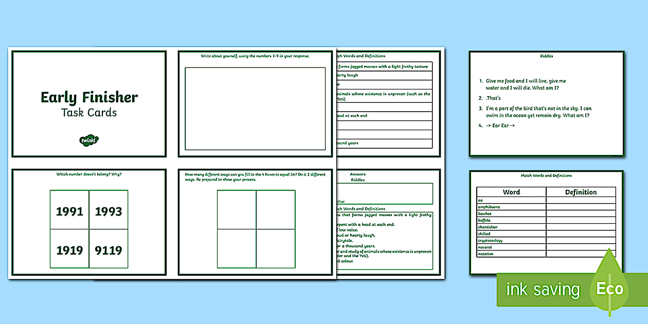 Early Finisher Task Cards Worksheet / Worksheet - Twinkl