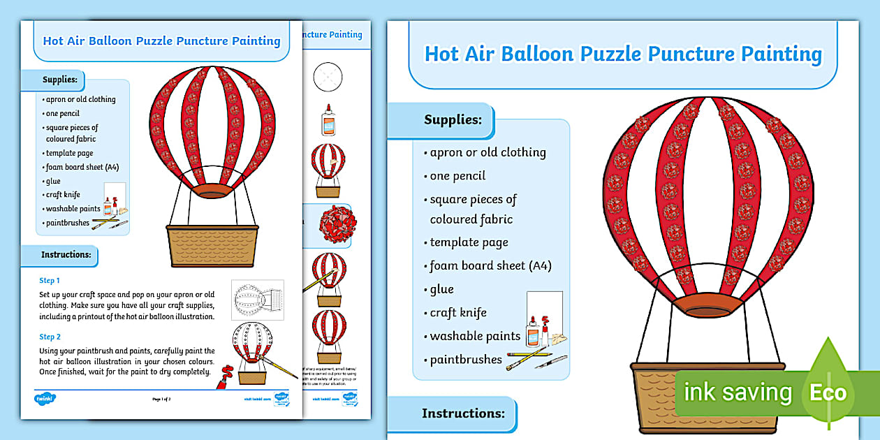 Hot Air Balloon Puzzle Puncture Painting Craft - Twinkl