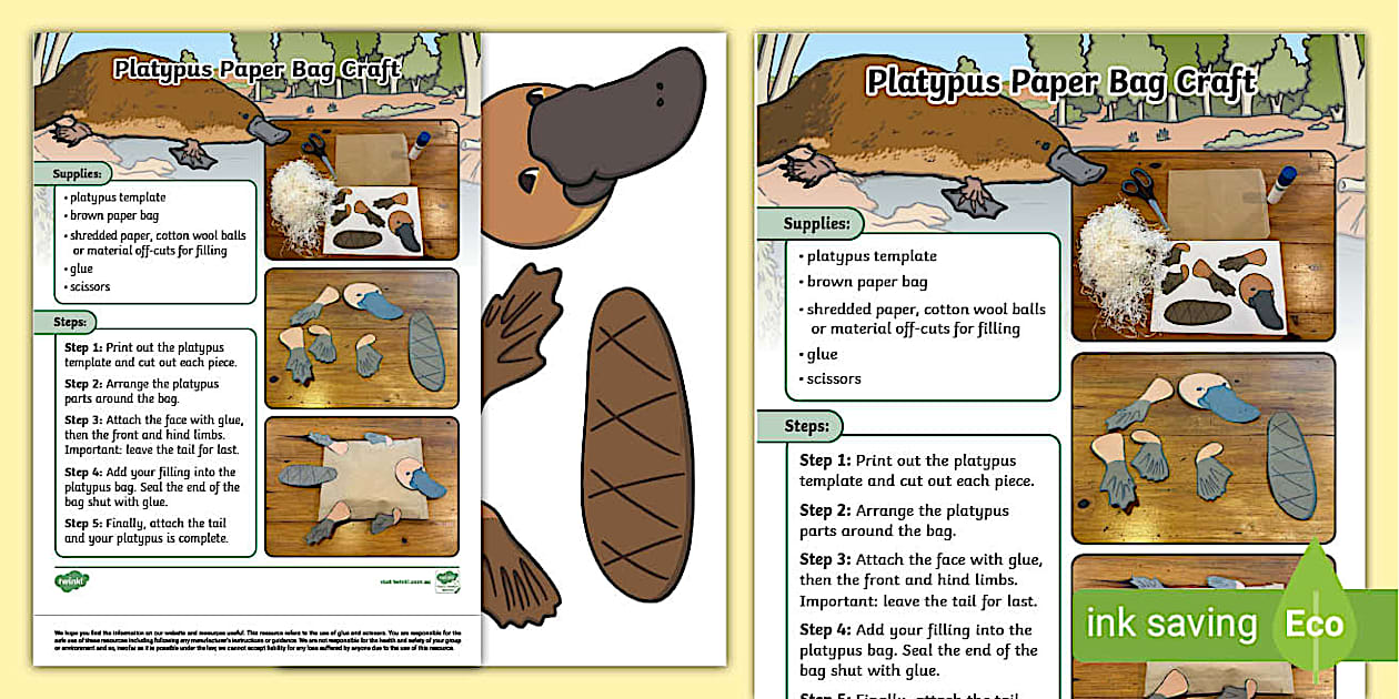 Platypus Paper Bag Craft (teacher made) - Twinkl