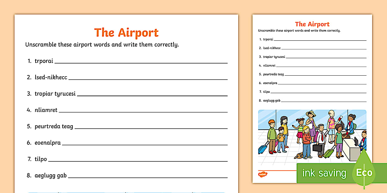 The Airport Aistear Word Scramble Worksheet (teacher made)