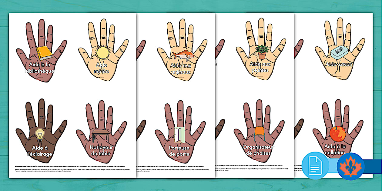 Editable Helping Hands Classroom Jobs Cutouts French