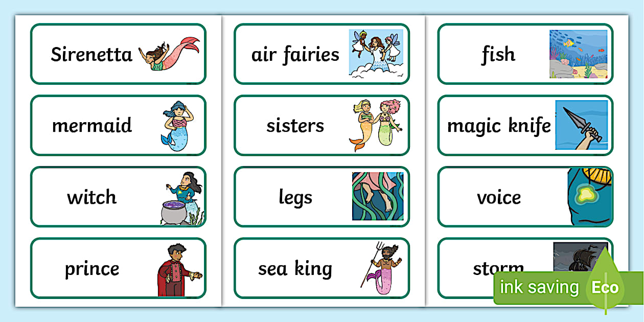 The Little Mermaid Word Cards (teacher made) - Twinkl