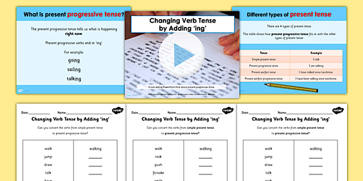 Changing Verb Tense by Adding ing SpaG PowerPoint Teaching Pack
