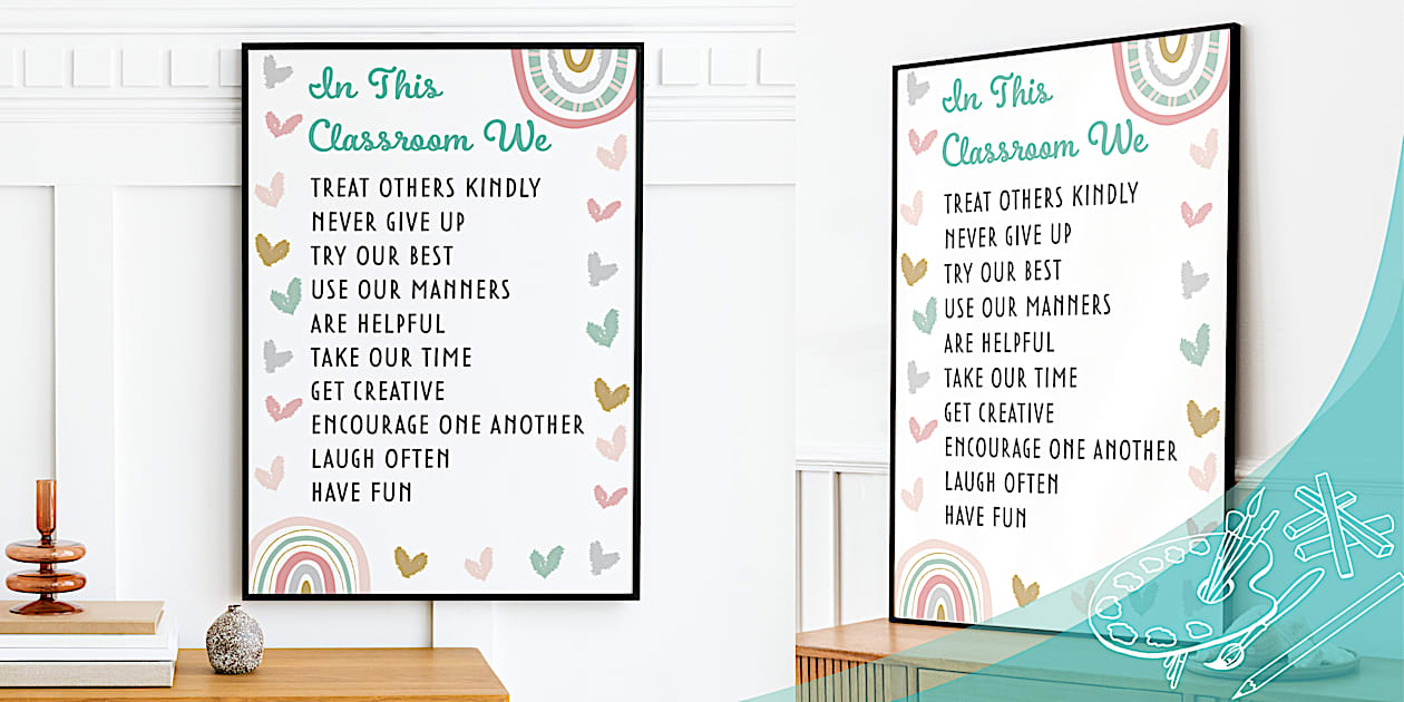 Editable In This Classroom Muted Rainbow-Themed Poster