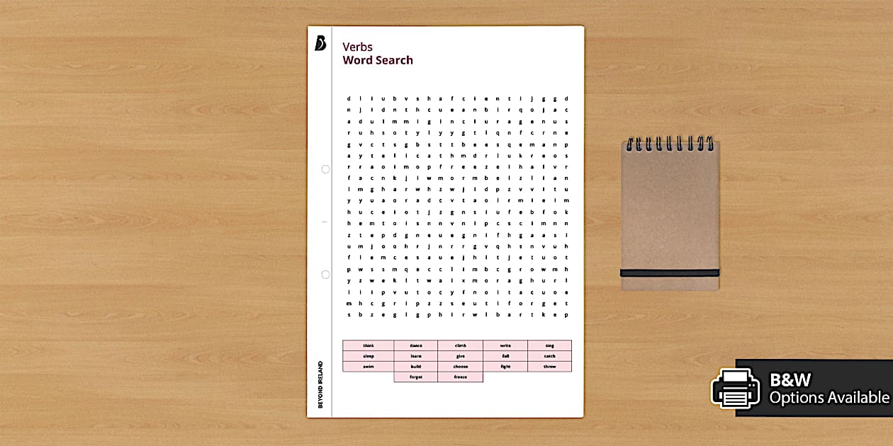 Verbs Word Search Worksheet