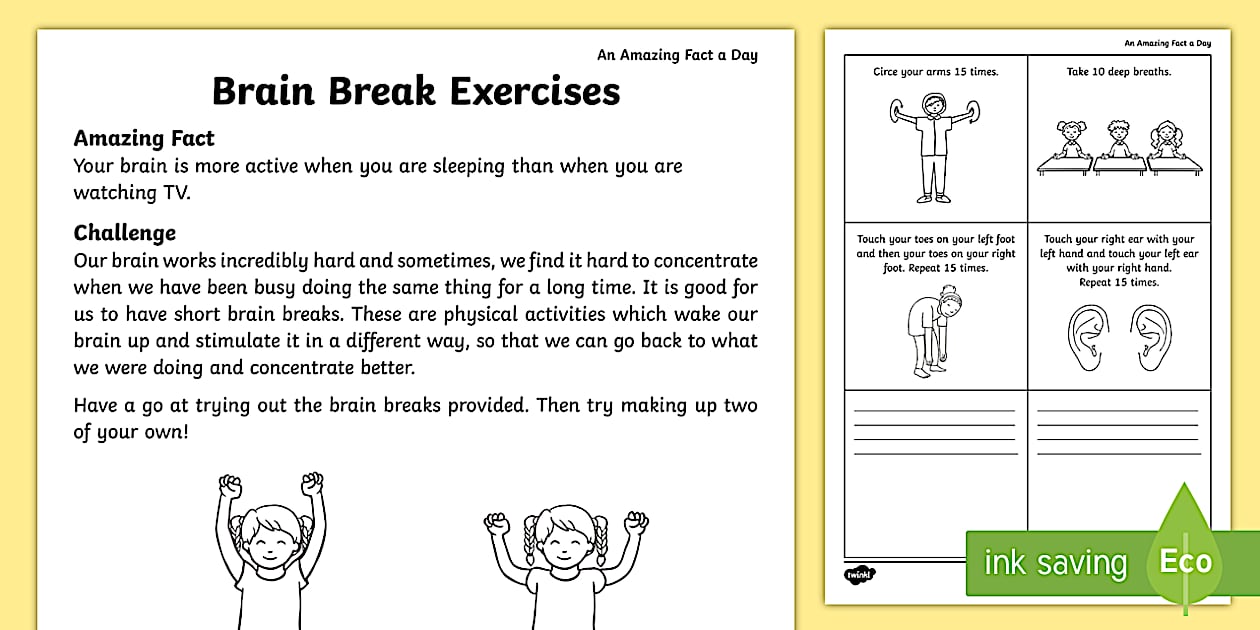 Brain Break Exercises Worksheet - Twinkl