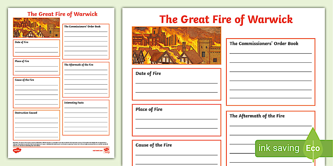 The Great Fire of Warwick Fact File Template (teacher made)
