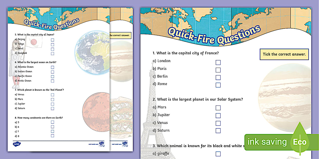 Quick-Fire Questions Paper Quiz (teacher made) - Twinkl