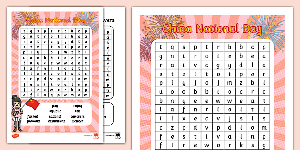 China National Day Word Search