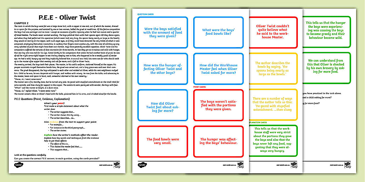 Point Evidence Explanation Activity Oliver Twist - Twinkl