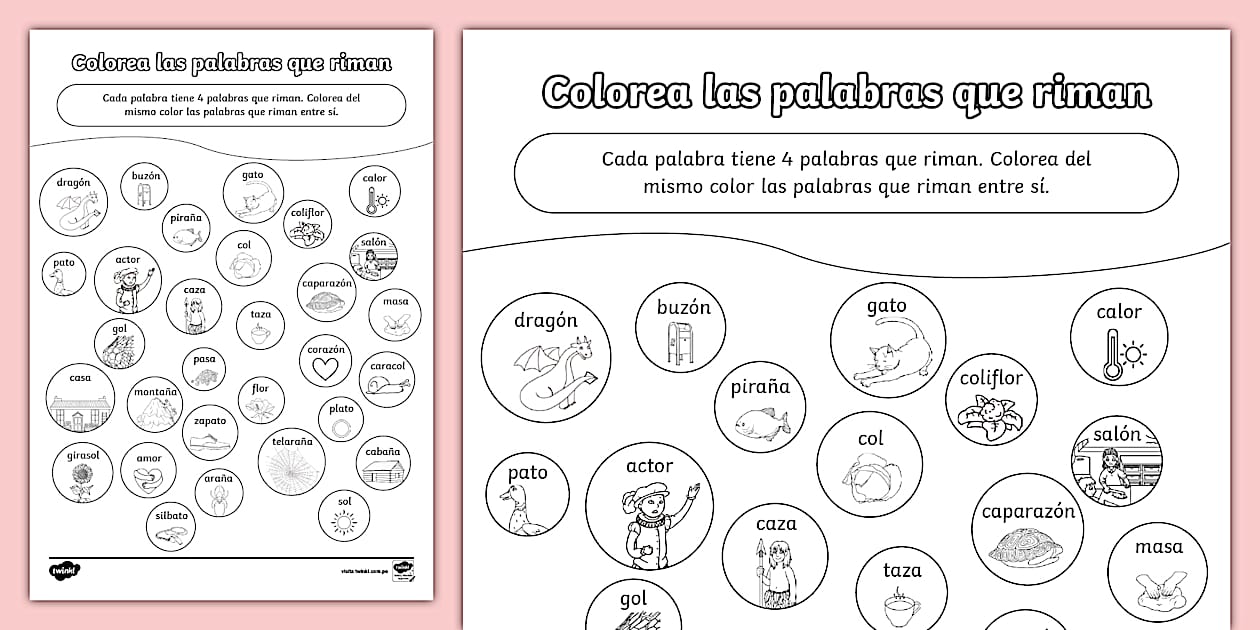 Ficha de actividad: Encuentra y colorea las palabras que riman