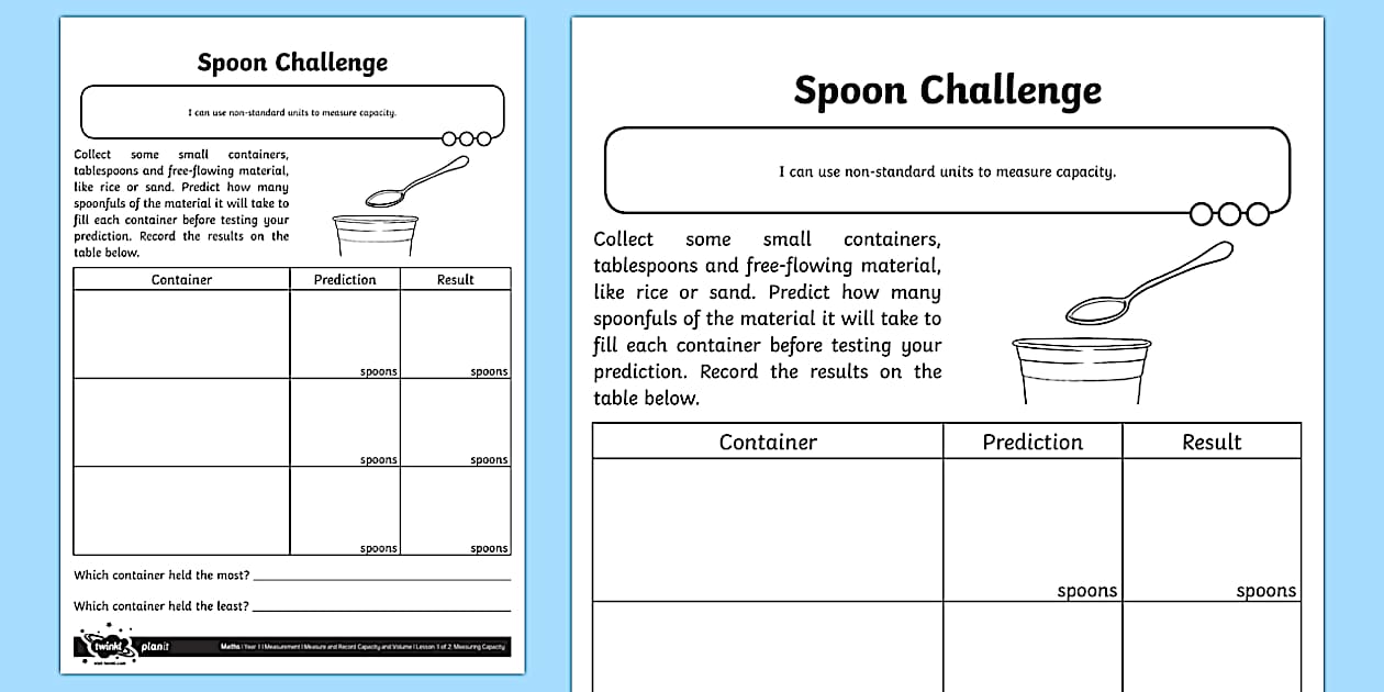 Spoons Challenge Worksheet / Worksheet - Twinkl