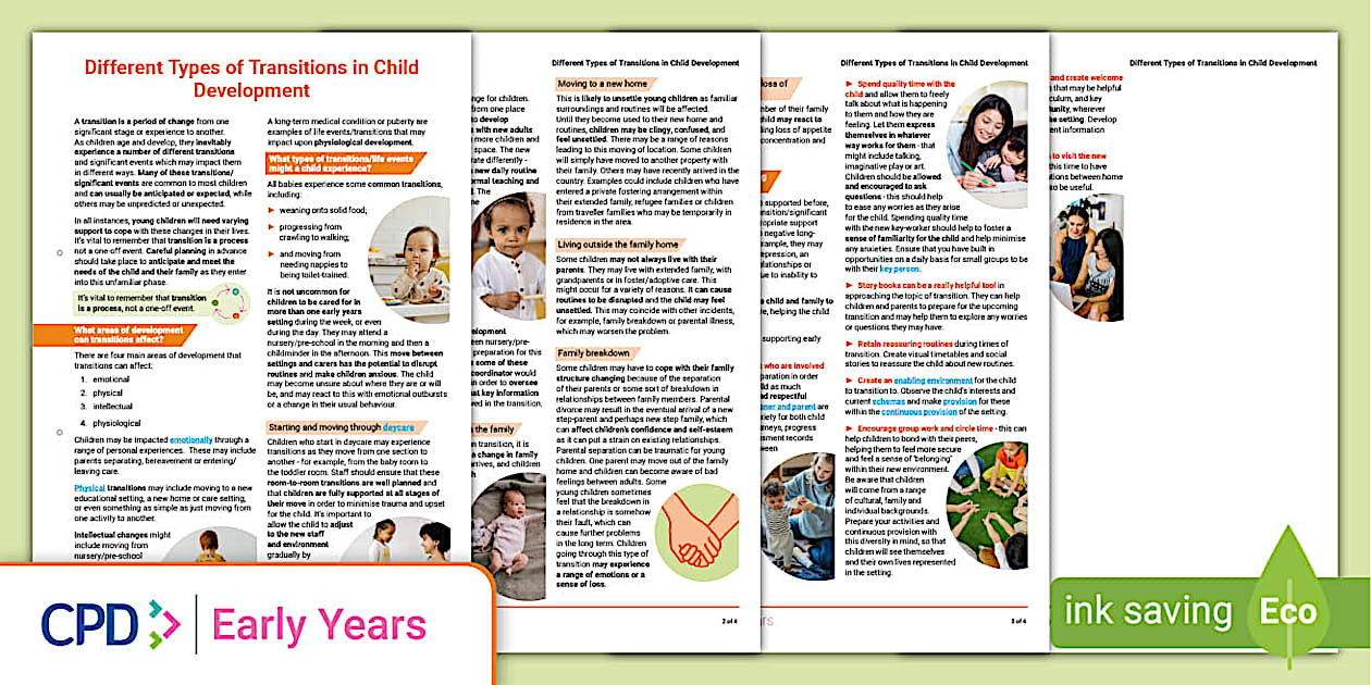 Transitions in Child Development CPD Handout - Twinkl