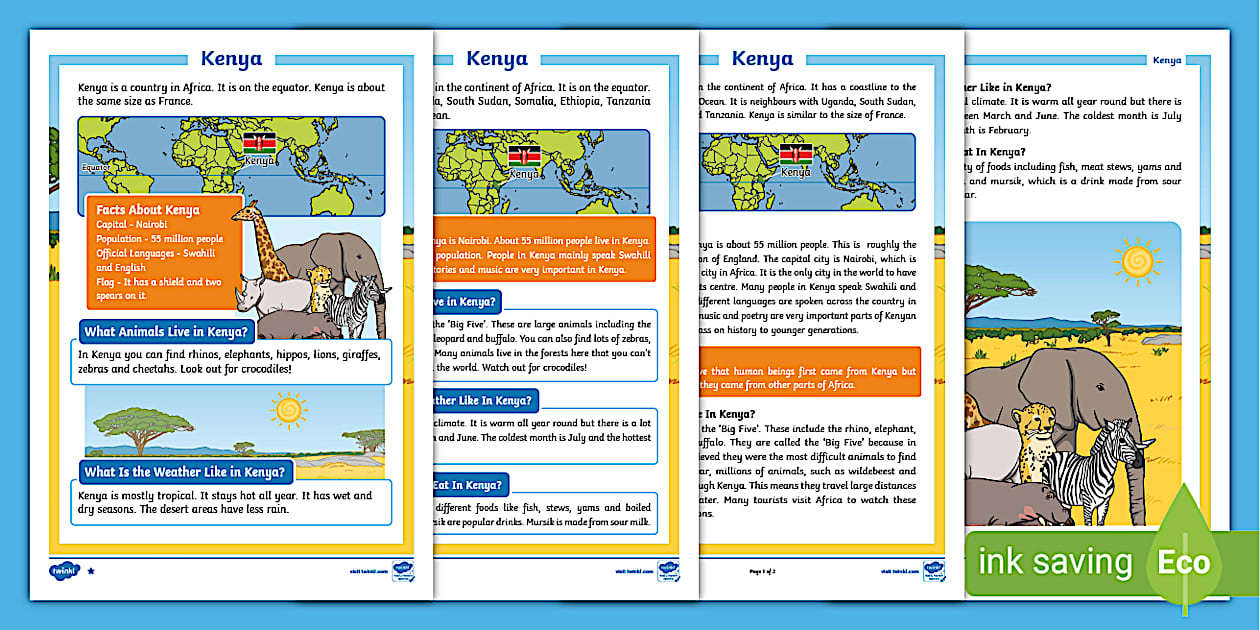 KS1 Kenya Differentiated Reading Comprehension Activity