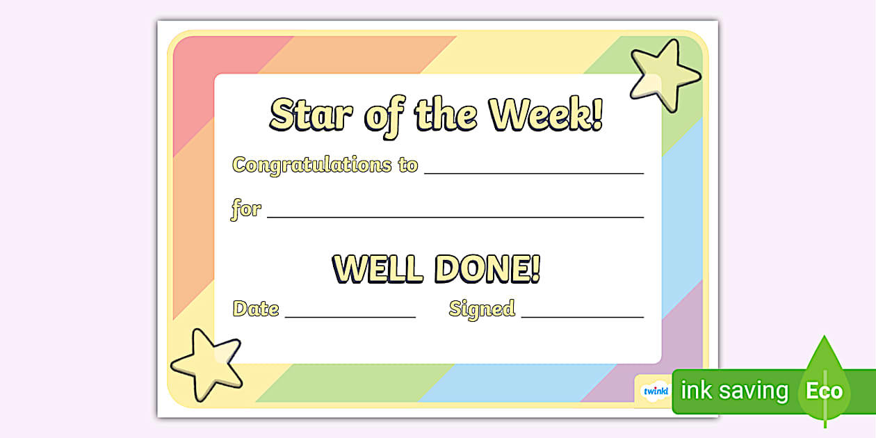 Pastel Star of the Week Certificate (l'enseignant a fait)