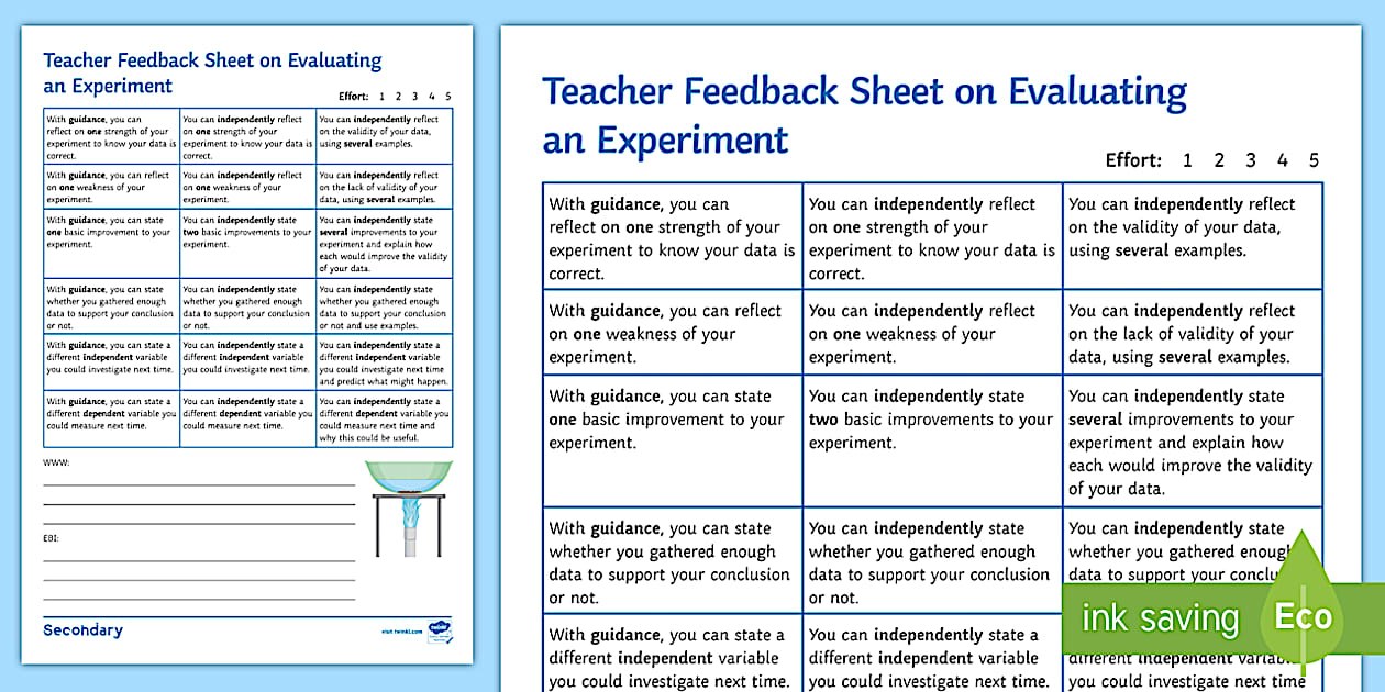 Evaluating an Experiment Formative Assessment Sheet - Twinkl