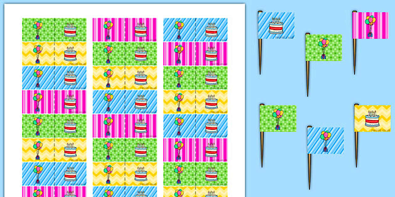 5th Birthday Party Toothpick Flags (Hecho por educadores)
