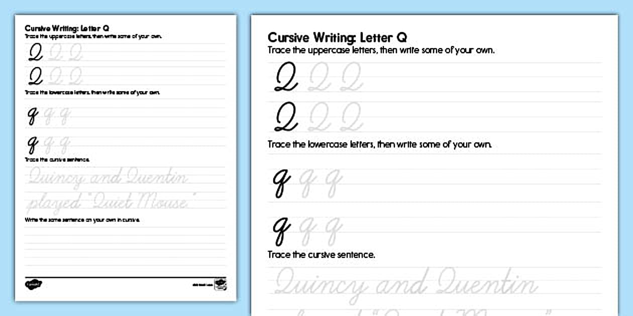 Printable Cursive Q Worksheet for Kids | Twinkl USA - Twinkl