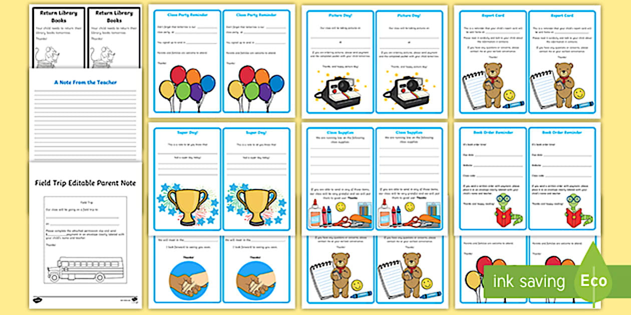Parent Notes | Template Resource | Twink USA (Teacher-Made)