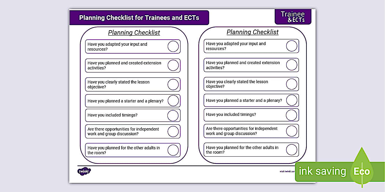 Planning Checklist for Trainees and ECTs (teacher made)