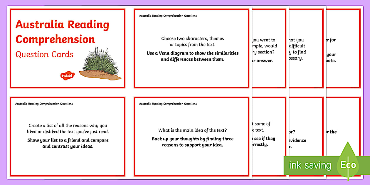 Australia Reading Comprehension Question Cards-Australia