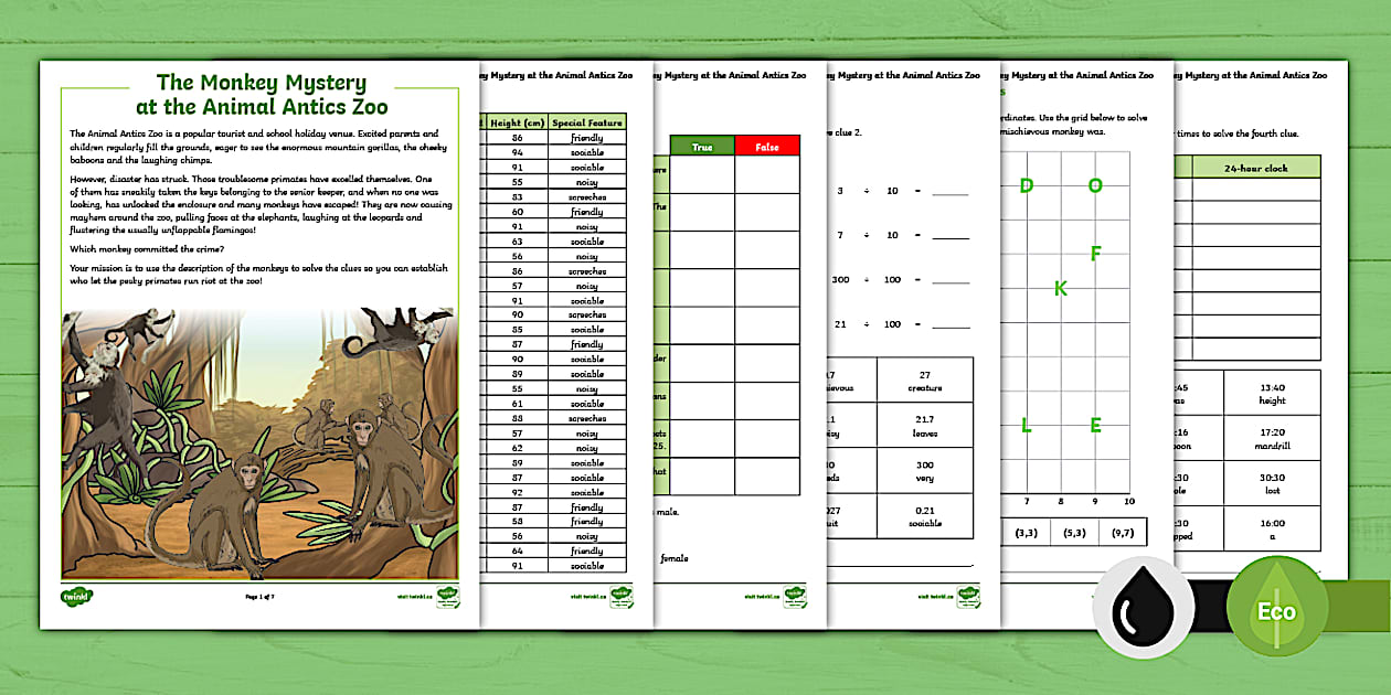 Monkey Mystery at the Animal Antics Zoo Math Mystery Game