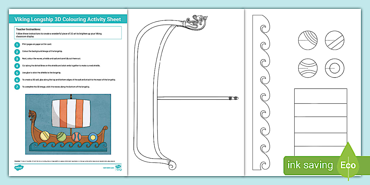 Viking Longship 3D Colouring Activity Sheet (teacher made)