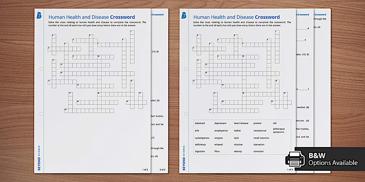 Health and Disease Crossword | Beyond Biology | Twinkl