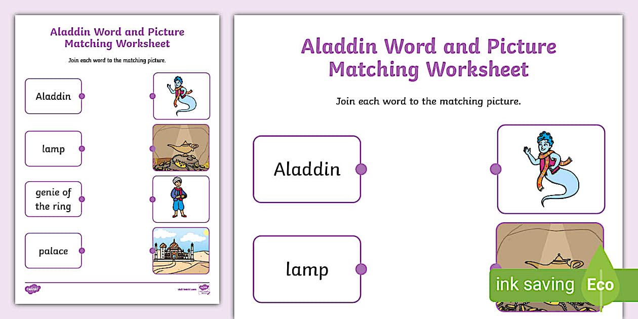 Aladdin Word and Picture Match (teacher made) - Twinkl